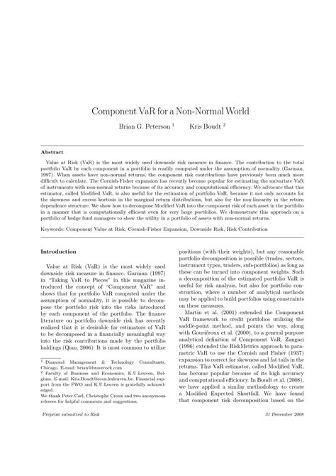 Pdf Component Var For A Non Normal World