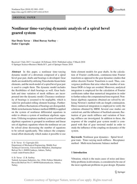 Nonlinear Time Varying Dynamic Analysis Of A Spiral Bevel Geared System