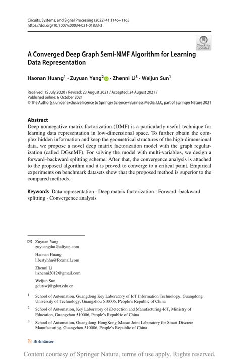 A Converged Deep Graph Semi Nmf Algorithm For Learning Data Representation Request Pdf