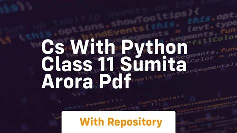 Cs With Python Class 11 Sumita Arora Pdf Youtube