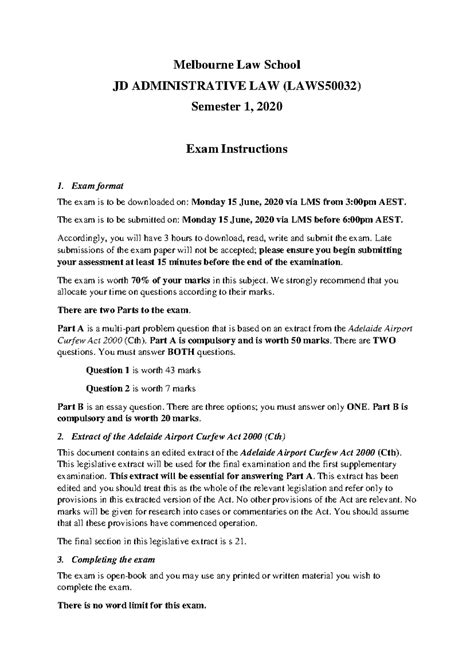 Melbourne Law School Jd Administrative Law Laws50032 Final Exam 2020