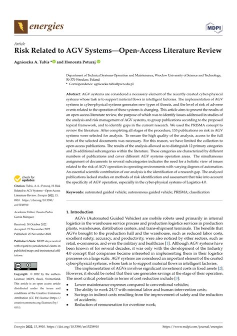 pdf risk related to agv systems—open access literature review