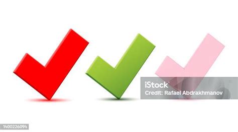 벡터 3d 빨간색 녹색과 분홍색 체크리스트 체크마크 아이콘 정정 확인 표시 응답 플래그입니다 확인 및 예 3차원 형태에 대한 스톡 벡터 아트 및 기타 이미지 Istock