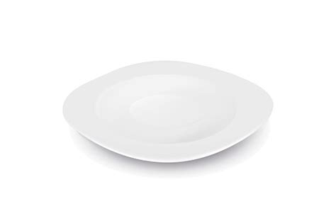 벡터 3d 사실적인 흰색 빈 도자기 흰색 배경에 리플렉션 클로즈업 세라믹 플레이트 모형을 위한 디자인 템플릿입니다 스톡 벡터