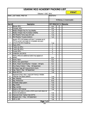 Army Packing List Example Fill And Sign Printable Template Online