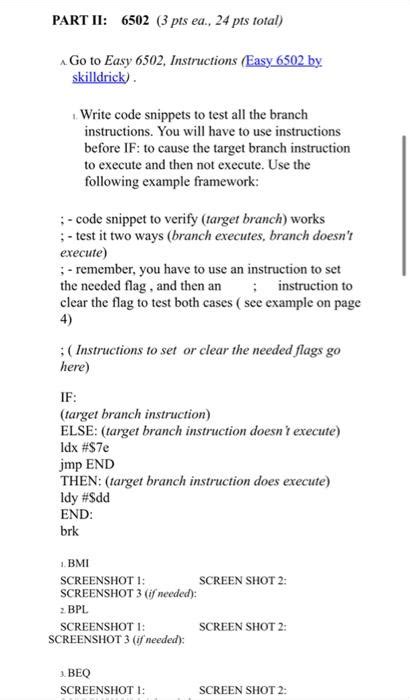 Solved Part Ii 6502 3 Pts Ea 24 Pts Total Go To Easy