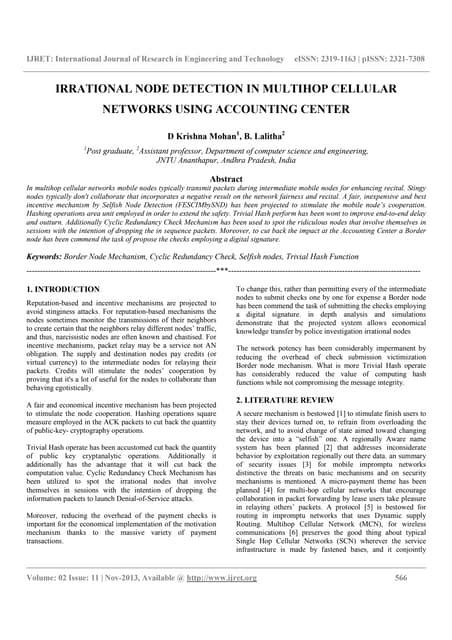 Irrational Node Detection In Multihop Cellular Pdf Information And Network Security Computing