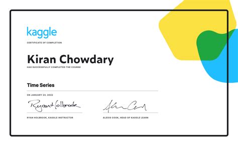 Kiran Chowdary Completed The Time Series Course On Kaggle