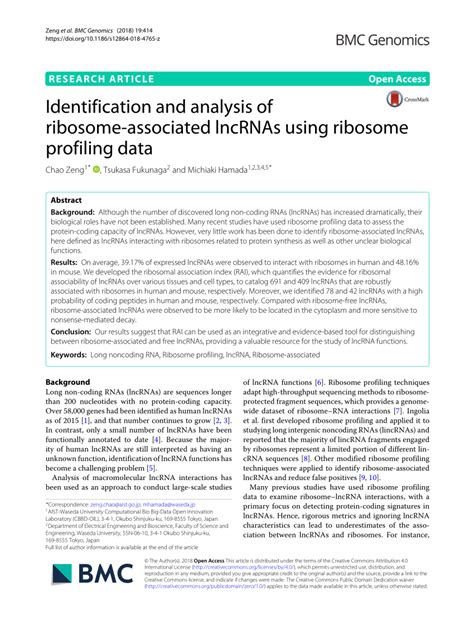 [pdf] Identification And Analysis Of Ribosome Associated Lncrnas Using