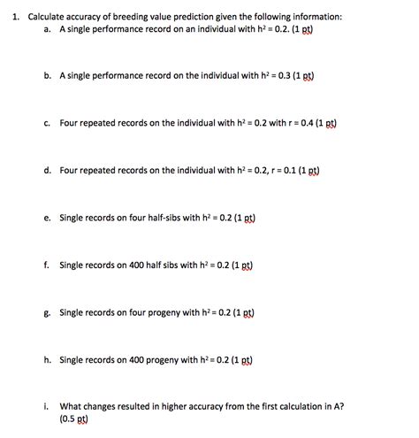 Solved 1 Calculate Accuracy Of Breeding Value Prediction