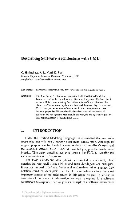 Pdf Describing Software Architecture With Uml