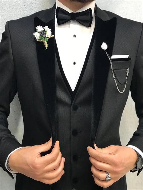 Velvet Black Slim Tuxedo Freeshipping Bojoni Wedding Suits Men Black Black Tuxedo Wedding