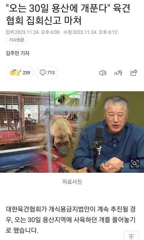 오는 30일 용산에 개푼다 육견협회 집회신고 마쳐 포텐 터짐 최신순 에펨코리아