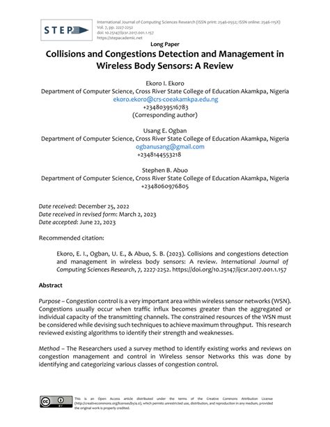 Pdf Collisions And Congestions Detection And Management In Wireless Body Sensors A Review