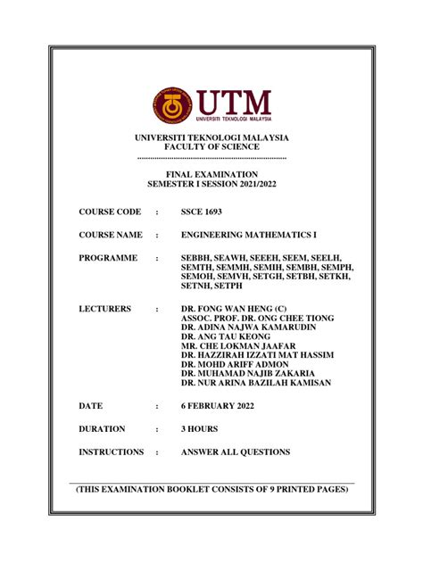 Sample Final Exam Ssce 1693 202120221 Pdf Eigenvalues And