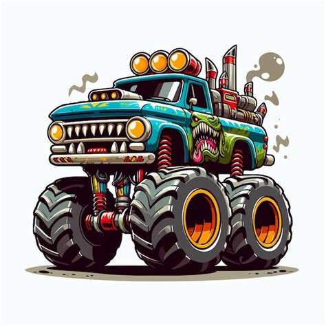 만화 몬스터 트럭 일러스트레이션 프리미엄 Ai 생성 벡터