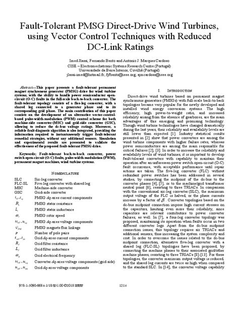 Fault Tolerant Pmsg Direct Drive Wind Turbines Using Vector Control Techniques With Reduced Dc