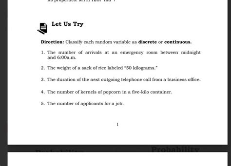 Let Us Try Direction Classify Each Random Variable As Discrete Or
