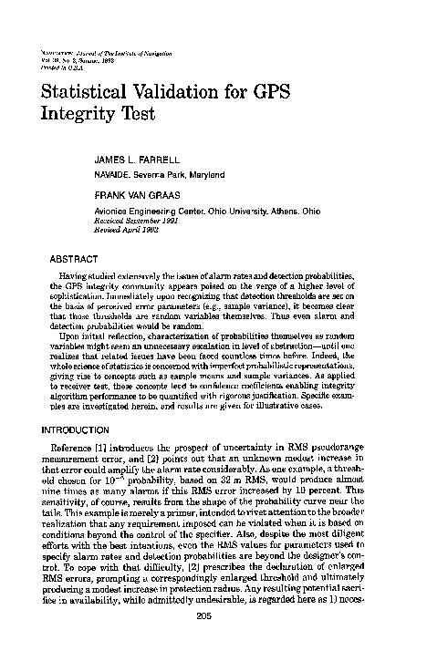 Pdf Statistical Validation For Gps Integrity Test