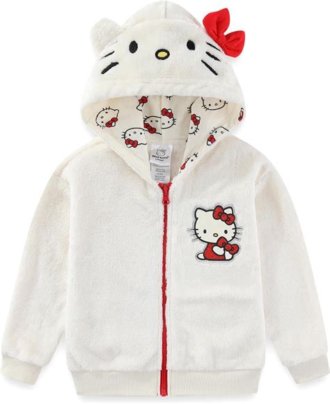 Hello Kitty Sanrio Girls Zip Up Coral Fleece Hoodie With