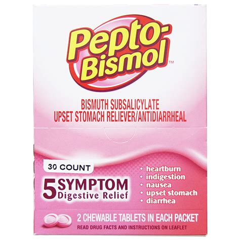 Pepto Bismol Chewables 5 Symptom Digestive Relief 30 Chewable Tablets