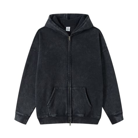Essential Acid Washed Zip Up Hoodie Black M Zip Ups Street Wear