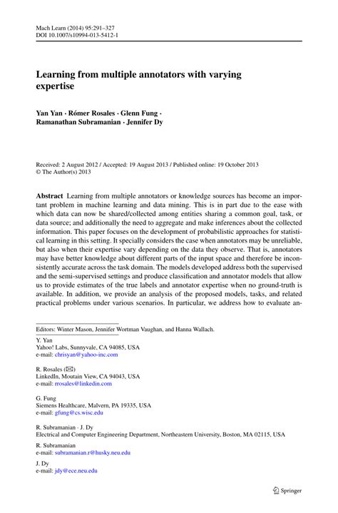 PDF Learning From Multiple Annotators With Varying Expertise