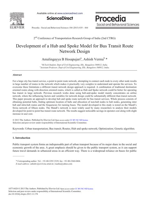 Pdf Development Of A Hub And Spoke Model For Bus Transit Route Network Design