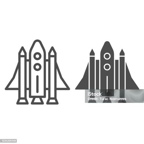 우주 왕복선과 솔리드 아이콘 전송 기호 흰색 배경에 우주선 벡터 기호 모바일 개념 및 웹 디자인에 대한 개요 스타일의 로켓 아이콘 벡터 그래픽 우주선에 대한 스톡 벡터 아트