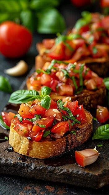 Premium Photo Tomato Basil Bruschetta