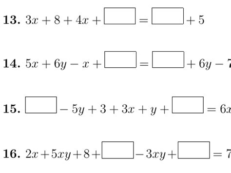 Simplifying Expressions Missing Terms Worksheet With Solutions