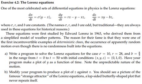 Solved Exercise 42 The Lorenz Equations One Of The Most