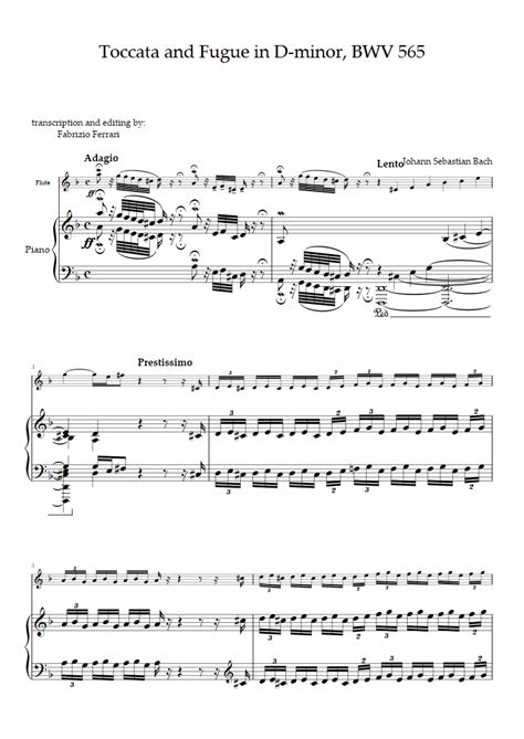 Free Sheet Music Bwv 565 Bach Johann Sebastian Toccata And Fugue In