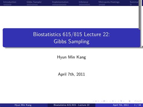 Ppt Gibbs Sampling Biostatistics 615815 Lecture 22 Powerpoint Presentation