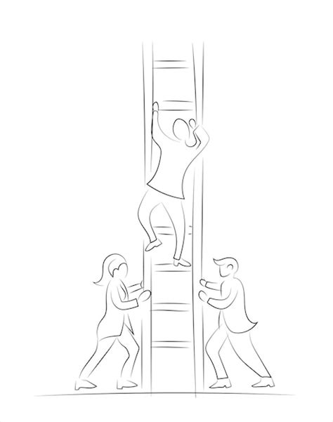 사다리를 오르는 사람들의 그림 프리미엄 벡터