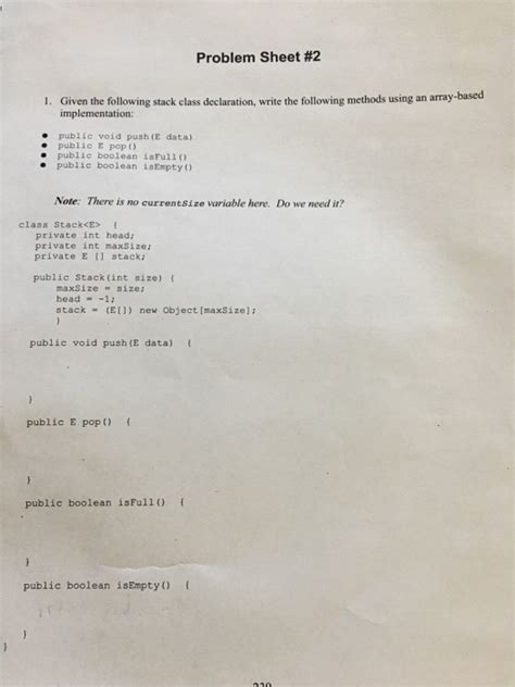Solved Problem Sheet 2 1 Given The Following Stack Class Chegg