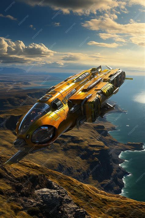 Premium Ai Image Spaceship Travelling Over A Cliff