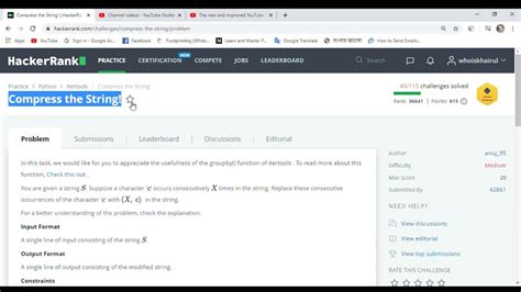 Compress The String Hackerrank Solution Youtube