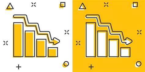 코믹 스타일의 시장 트렌드 아이콘 흰색 격리 된 배경에 돋보기 만화 벡터 그림 화살표를 거부합니다 스플래시 효과 비즈니스 개념을