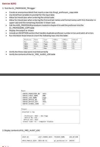 Please Use Apex Oracle And Sql To Answer This