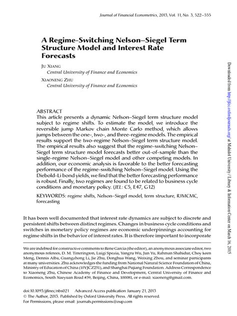 A Regime Switching Nelson Siegel Term Structure Model And Interest Rate Forecasts Pdf Vector