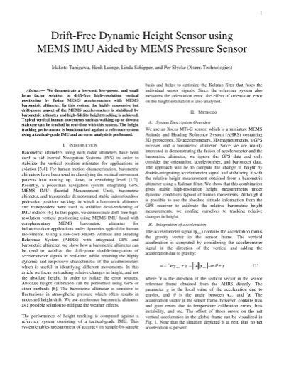 Drift Free Dynamic Height Sensor Using MEMS IMU Aided Xsens