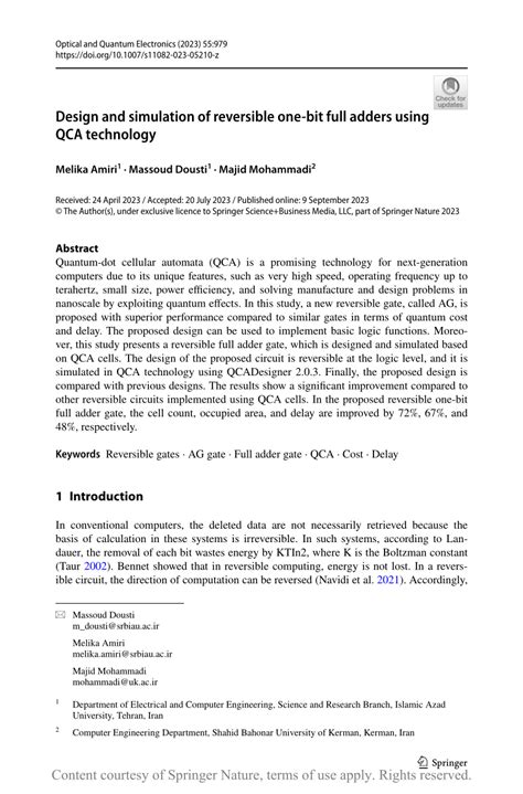 Design And Simulation Of Reversible One Bit Full Adders Using Qca Technology Request Pdf