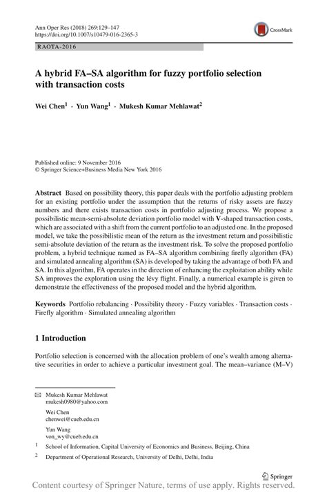A Hybrid Fasa Algorithm For Fuzzy Portfolio Selection With Transaction