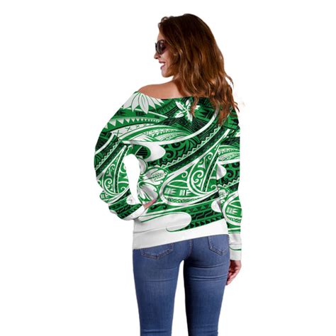 Polynesian Tribal Off Shoulder Sweater Green Lt6
