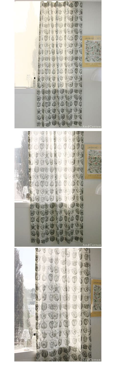 맞춤제작3컬러 빈티지 튤립 일러스트 린넨 커튼 거실 창문 긴창 창문형 가리개 가림막 커텐 감도 깊은 취향 셀렉트샵 29cm