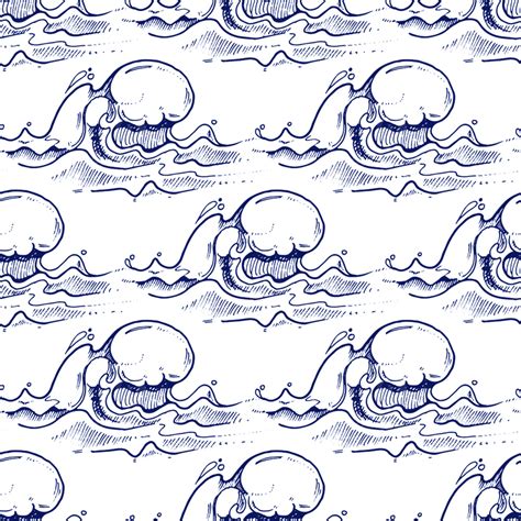 파란색 손으로 그린 파도 벡터 원활한 패턴 배경 종이 원활한 밝은 배경 일러스트 및 사진 무료 다운로드 Pngtree