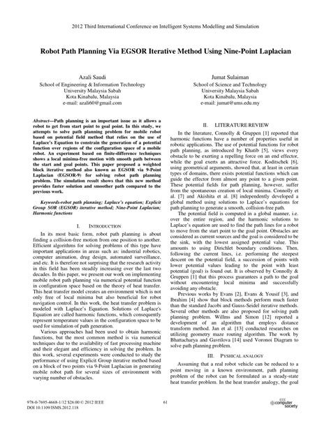 pdf robot path planning via egsor iterative method using nine point laplacian
