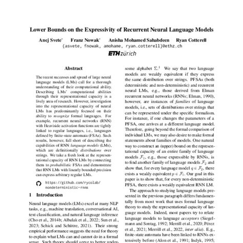 Lower Bounds On The Expressivity Of Recurrent Neural Language Models Acl Anthology