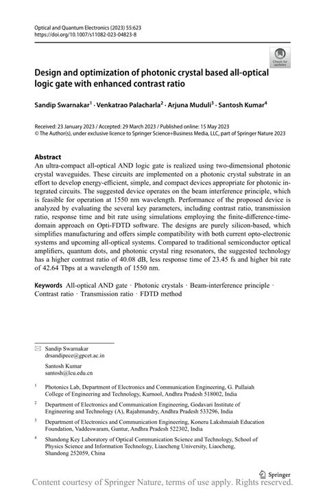 Design And Optimization Of Photonic Crystal Based All Optical Logic